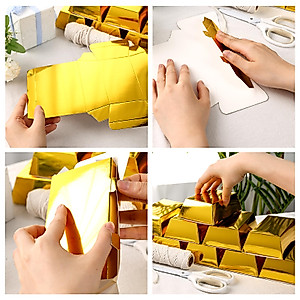JOHOUSE 24PCS Fake Gold Bar Boxes, 5.5" x 3.2" x 1.6" Golden Brick Chocolate Box Treat Box Party Favor Box for Chocolates Coins Party Decorations Candy Treats