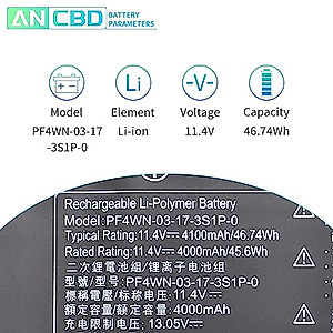 ANCBD PF4WN-03-17-3S1P-0 PF4WN-00-13-3S1P-0 Laptop Battery Compatible with HASEE KINGBOOK U43E1 U43S1 U47T1 Motile M142 Series PF4WN PF4WN03173S1P0 HPFS01 HPFS02 3ICP6/62/69 (11.4V/46.74Wh)