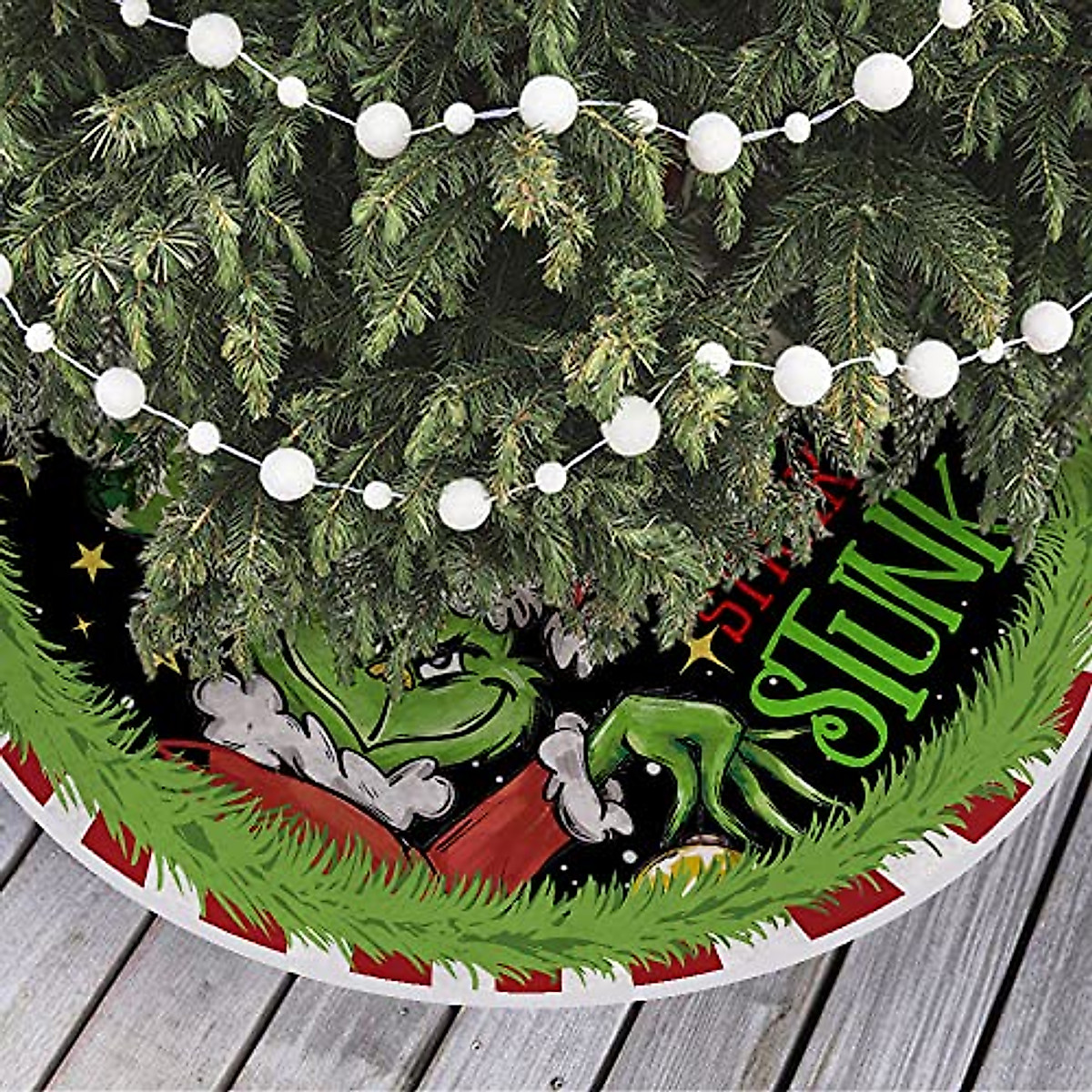 CROWNED BEAUTY Merry Christmas Tree Skirt Collar 48 Inch Green Soft Farmhouse Xmas Holiday Decoration TS03