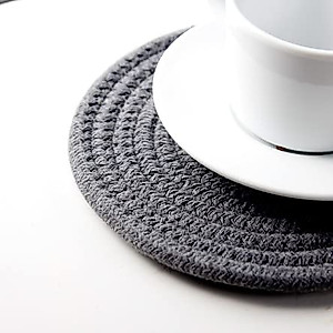 Larpur Trivet Set Pot Holders, 7” Cotton Thread Weave Hot Mats Set of 2 Coasters Hot Pad for Cooking and Baking, Kitchen (Grey-2 Pcs)
