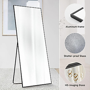 Sweetcrispy Mirror Full Length 71"x30" Full Body Floor Standing Mirror Hanging or Leaning Against Wall, Large Wall Mirror with Stand Aluminum Alloy Thin Frame for Bedroom Cloakroom, Black