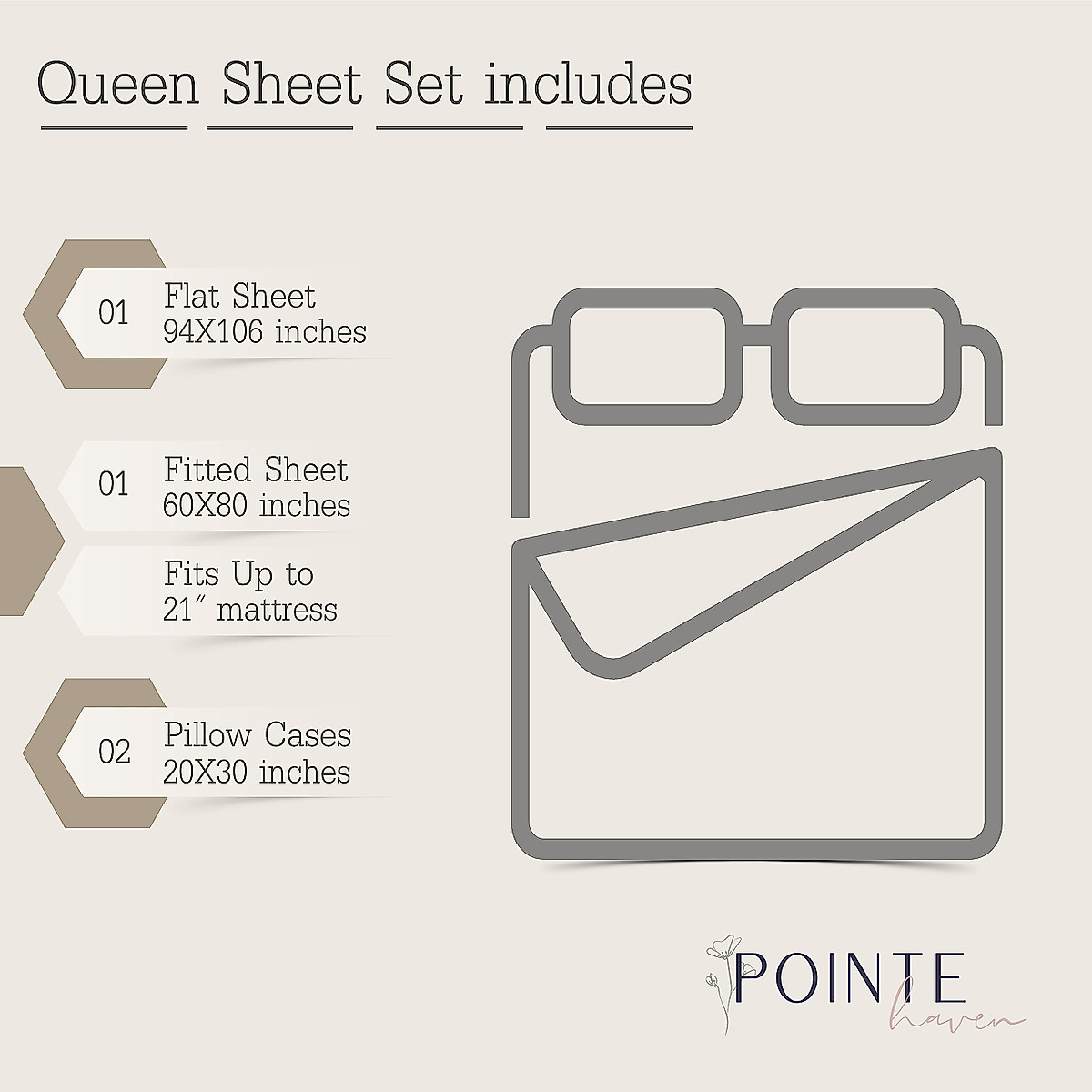 Pointehaven 100% Cotton Sheets Queen Size, 500 Thread Count Sateen Weave Bed Sheet & Pillowcase Sets, Soft Cotton 4 Piece Bed Sheets Set, Fits Mattress 21 inches Deep Pocket - Chocolate
