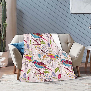 Throw Blanket 50x60 Inch,Bird Flower Floral Summer Flannel Soft Cozy Fluffy Throw Blankets and Warm Throws for Adults in Couch Sofa Bed 60x50 Inch