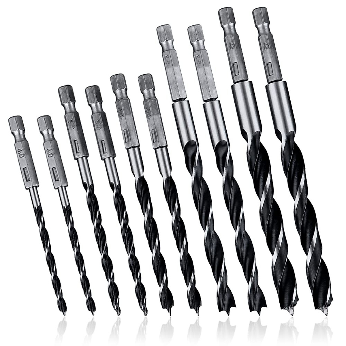 Mesee 10 Pieces HSS Brad Point Twist Drill Bits, 1/4 Inch Hex Shank Quick Change Twist Drill Bits Set for Woodworking Dowel Drilling - 4mm/ 5mm/ 6mm/ 8mm/ 10mm