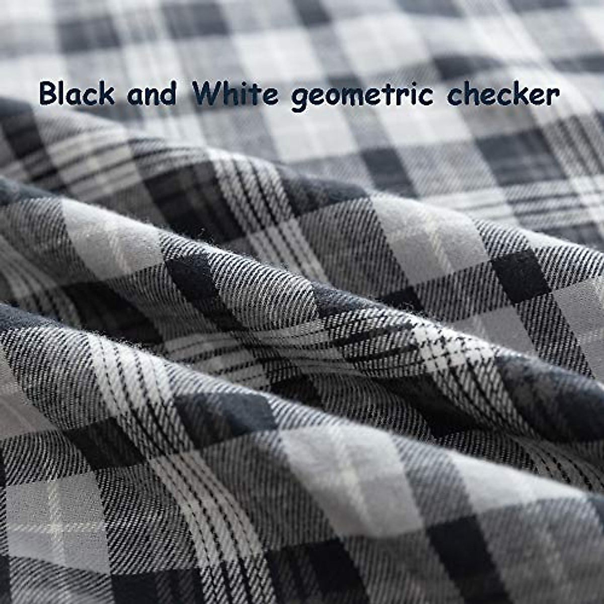 Simple&Opulence 100% Cotton Black and White Buffalo Check Plaid Duvet Cover Set, 3 Pieces Bedding Set Including1 Comforter Cover and 2 Pillow Shams (Queen, Black and White)