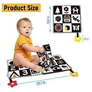Tummy Time Play Mat, High Contrast Baby Toys,Black and White Activity Mat with Teether for Babies 0+ Months,0+Months Infant Early Educational Crinkle Toys,Baby Boy Sensory Learning Toys - Pack of 3
