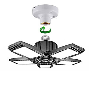 Garage Ceiling Lights, 10000LM Bright Led Deformable Lights for Garage, 100W LED Garage Light, Easy to Install 5 Glow Panels Ceiling Lamp for Basement Workshop Warehouse Attic Indoor Black