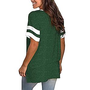 Bravetoshop Womens Plus Size Tops Short Sleeve V Neck Summer T Shirts Striped Side Split Tunic Blouse Shirt (Green,S)