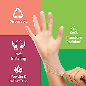 Care Plus Disposable Vinyl Gloves Large Size | Heavy Duty | Non Sterile | Powder Free | Latex Free Rubber | 100 Count Box |food Safe