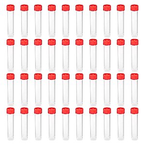 PATIKIL 20mL Plastic Test Tubes, 40 Pack Frozen Test Tube Vial Container Storage Screw Cap for Lab Laboratory Science, Red Clear