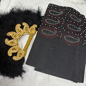 Msbfea Black Feather Fan with ASO Oke Headtie Matching for Ladies Wedding Party Nigerian Style Fan Design African - ASO Fan Color 267