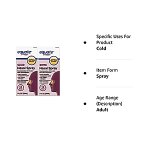 Equate - Original Nasal Spray - Oxymetazoline Hydrochloride 0.05% ( Compare to Afrin) - Nasal Decongestant - 1 oz (Pack of 2)