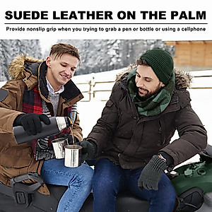 Evridwear Mens Winter Warm Gloves,Wool Knitted Thermal Anti-Slip Touchscreen Glove with 3M Thinsulate Insulated Lining for Cold WeatherLight Work(Grey,L)