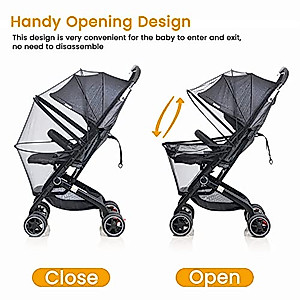 Orzbow Universal Mosquito Net for Stroller,Baby Bug Net with Two-Way Zippers & Storage Bag,Breathable & Foldable Mosquito Nets for Strollers,Car Seat,Bassinet,Cradle,Portable Mini Crib (Black)
