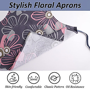 2PCS Floral Aprons for Women with Pockets, BOCTTCBO Adjustable Cute Cooking Aprons for Kitchen Baking Gardening Cleaning (floral)