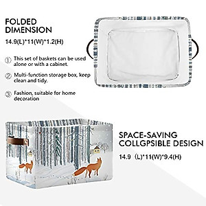 Storage Basket Cube Winter Forest Wildlife Animal Fox Large Collapsible Toys Storage Box Bin Laundry Organizer for Closet Shelf Nursery Kids Bedroom,15x11x9.5 in,1 Pack