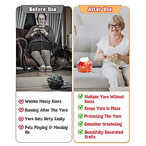 Coopay Flame Yarn Bowl for Crocheting/Knitting, Cute Yarn Storage Bowl with 7PCS Yarn, Large Size Ceramic Yarn Bowl Crochet Knitting Bowl for Beginners, Great Knitting Crochet Gift (6.8in)