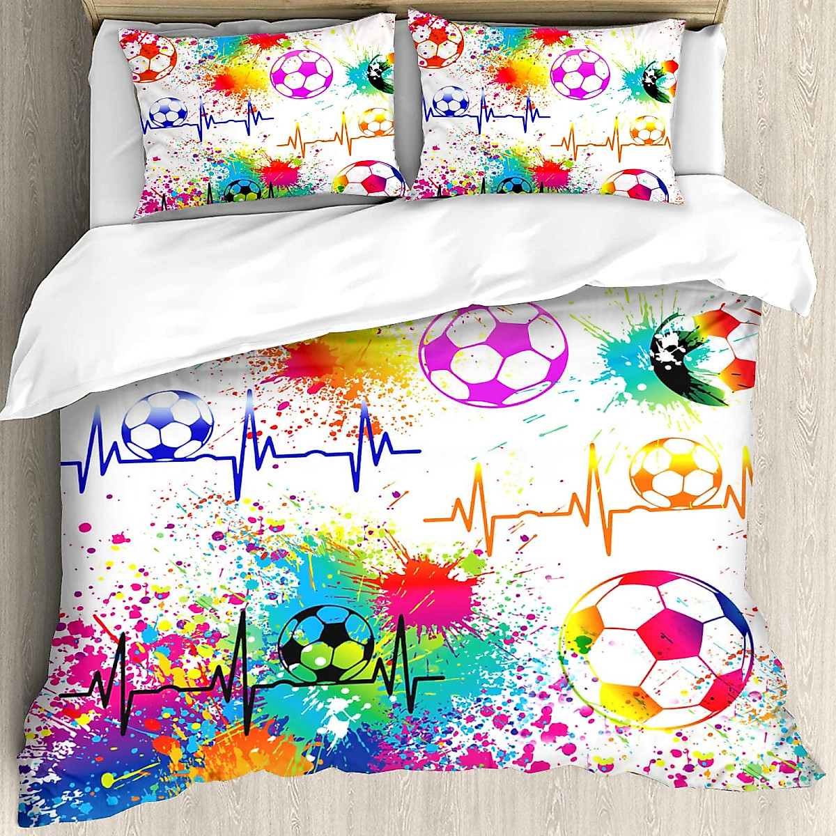 Brloote Soccer Ball Bedding Set with Matching Pillowcases Twin Size Football Sport Theme Comforter Cover for Boys Girls Kids Teens 68"X86"