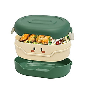 BoofWate Bento Lunch Box, Green, Leakproof, Portable, Microwave Safe, 3-13 Years