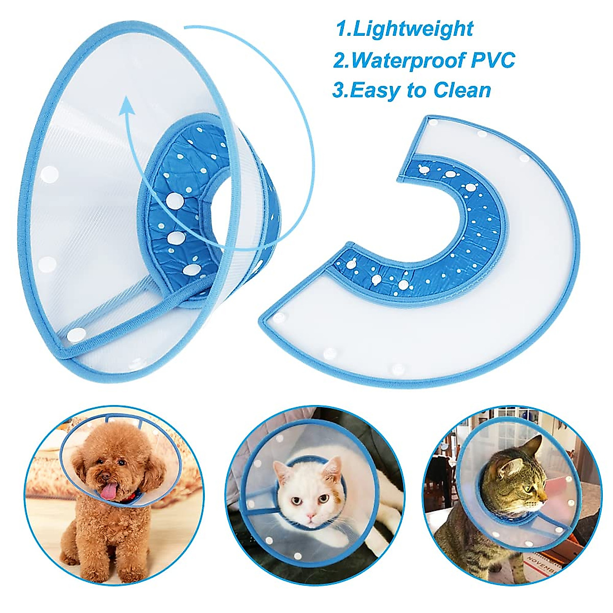 Vivifying Dog Cones for Small Dogs, Adjustable 8-9.6 Inches Soft Lightweight Elizabethan Collar for Small Dogs and Large Cats to Stop Licking Wounds After Surgery(Blue)
