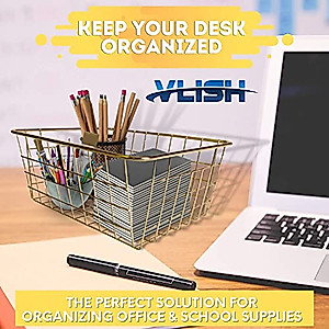 Vlish 4 Gold Wire Baskets - 4 Pack Storage Decor Crafts | Kitchen Bin Organizing Basket Set | Great for Closet, Laundry, Pantry Organization, Tables & Countertops, Office | Large & Small