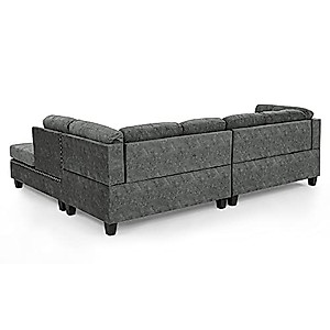 UBGO Living Room Furniture Sets,L-Shaped 2 Small Pillows&Storage Ottoman,Sectional 3-Seaters Sofa with Extra Wide Reversible Chaise,Upholstered Couch for Large Space Apartments, Gray i