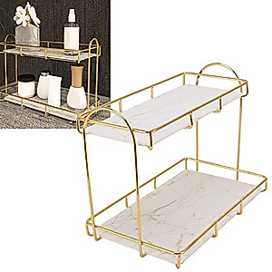Yosoo Health Gear 2 Tier Cosmetic Storage Shelf Large Capacity Waterproof Gold Metal Rack for Bathroom Kitchen Bedroom Organizer Countertop with Golden Liner