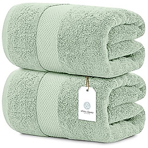 White Classic Luxury Washcloths | 12 Pack Luxury Bath Sheet | 2 Pack Bundle (Green)