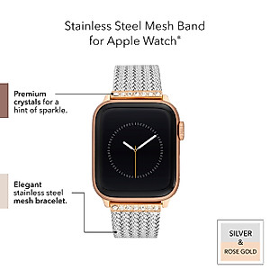 Anne Klein Mesh Fashion Band for Apple Watch, Secure, Adjustable, Apple Watch Replacement Band, Fits Most Wrists (42/44/45mm, Silver),WK-1015RGTT