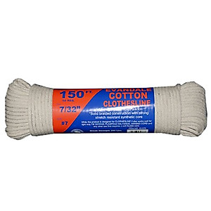 T.W Evans Cordage 43-076 7/32-Inch Evandale Cotton Clothesline 150-Feet Hank, Beige
