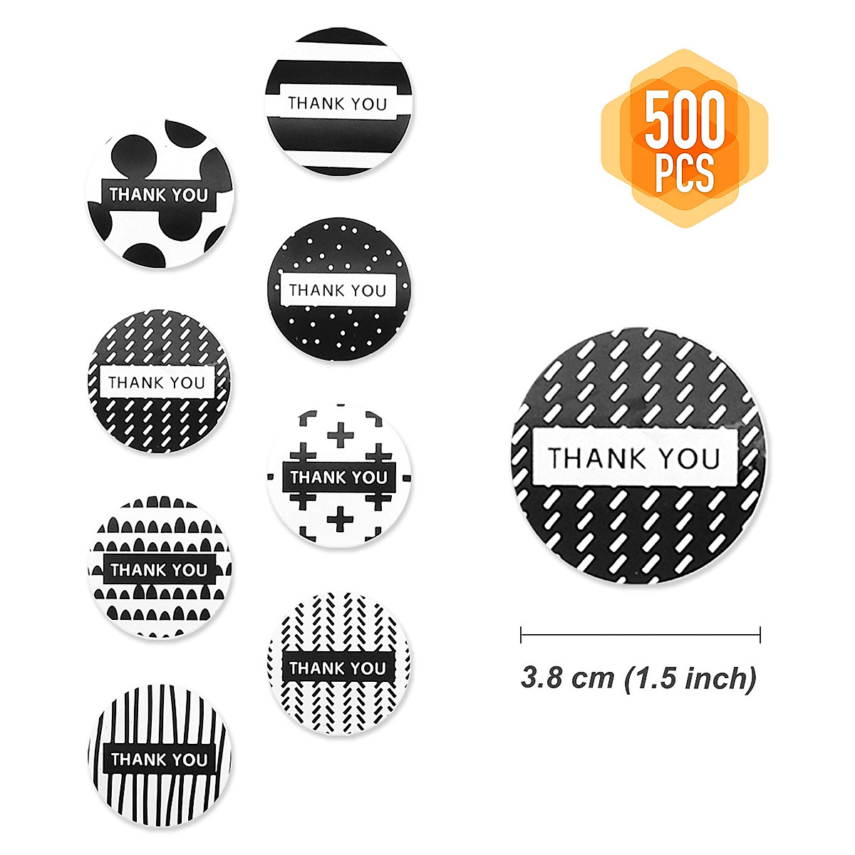 POTTIIS 500PCS 1.5 inch Black and White Patterned Thank You Stickers,8 Different Design Thank You Designs for Business Packaging,Thank You Labels for Gifts Bags,Boxes and Envelope Sealing