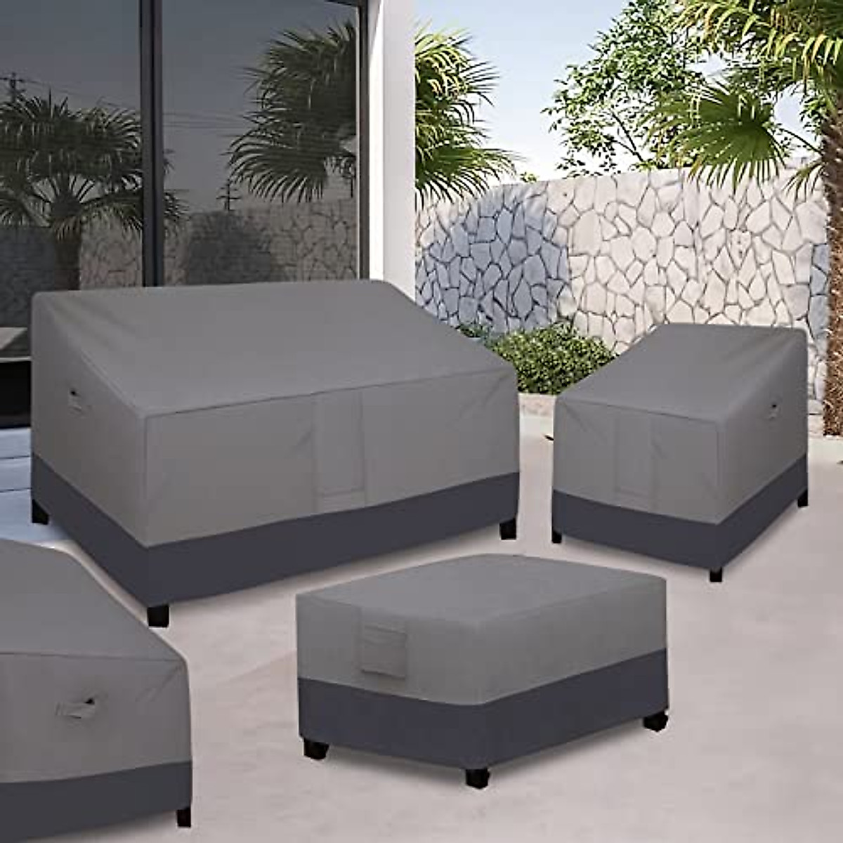 Easy-Going Patio Coffee Table Cover Small Outdoor Rectangular Table Cover, UV Resistant Waterproof Patio Furniture Cover (48" Lx28 Wx16 H, Gray/Dark Gray)