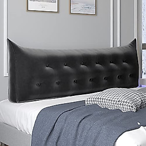 BALUS Headboard Wedge Pillow Reading, Backrest Pillows for Sitting in Bed, Long Sponge Pillows, Reading Bolster Pillow, Velvet Sectional Couch, Twin Bed Pillows, Sleep Wedge Pillow Black