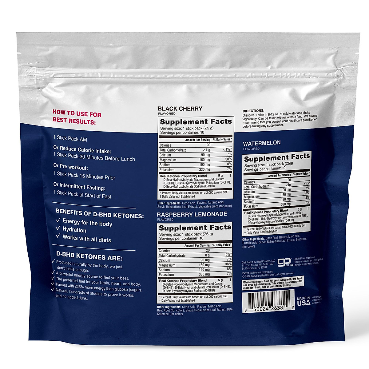 BHB Exogenous Ketones Drink Mix Packets - Real Ketones Keto Electrolytes Powder Packets No Sugar with 4 Main Fasting Electrolytes plus Hydrating Patented Keto BHB - 30 Count Variety Pack