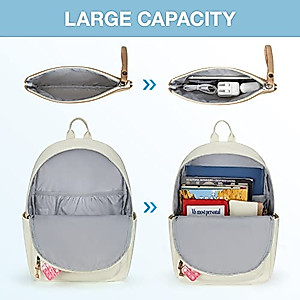 mommore School Backpack for Boys Girls 6-8 Years Old Lightweight Kids Bookbags Casual Daypack with Luggage Strap, Beige