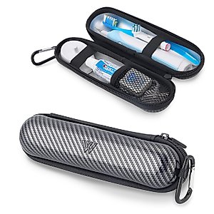 Wilken Electric Toothbrush Case | Universal Travel Case | Odor Free Thermoplastic Shell | Compatible with Oral B, Sonicare, and More Electric Toothbrush Brands (Carbon Fiber)