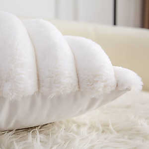 Neelvin Cream White Faux Fur Cozy Soft Striped Decorative Throw Pillow Covers 24x24 inch Set of 2,Velvet Pillowcase Cushion Case for Sofa Couch