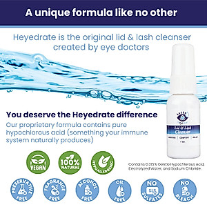 Heyedrate Lid and Lash Cleanser Spray – Gentle, Pure Hypochlorous Acid Spray for Eye Irritation - Fast Acting, Soothing Formula - Everyday Eyelid Cleansing Spray - 1 Ounce Bottle