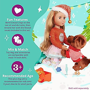 Glitter Girls – Holiday Puppy Set – 18pcs Accessory Set & 6-inch Plush – Dog Bed & Sweater – Pillow, Jingle Bells & More – 3 Years + – Cocoa & Holiday Pup Set