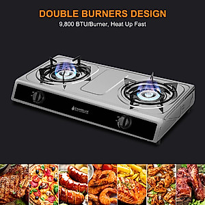 Camplux Camping Stove 2 Burners 19,600 BTU, Stainless Steel Gas Stove with Auto Ignition