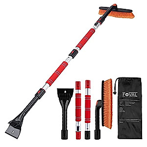 FOVAL 62.4" Extendable Snow Brush and Ice Scraper with 360°Pivoting Brush Head, Snow Removal Car Brush for Windshield Window Trucks SUVs, Essential Winter Tool Ice Remover with Comfortable Foam Grip