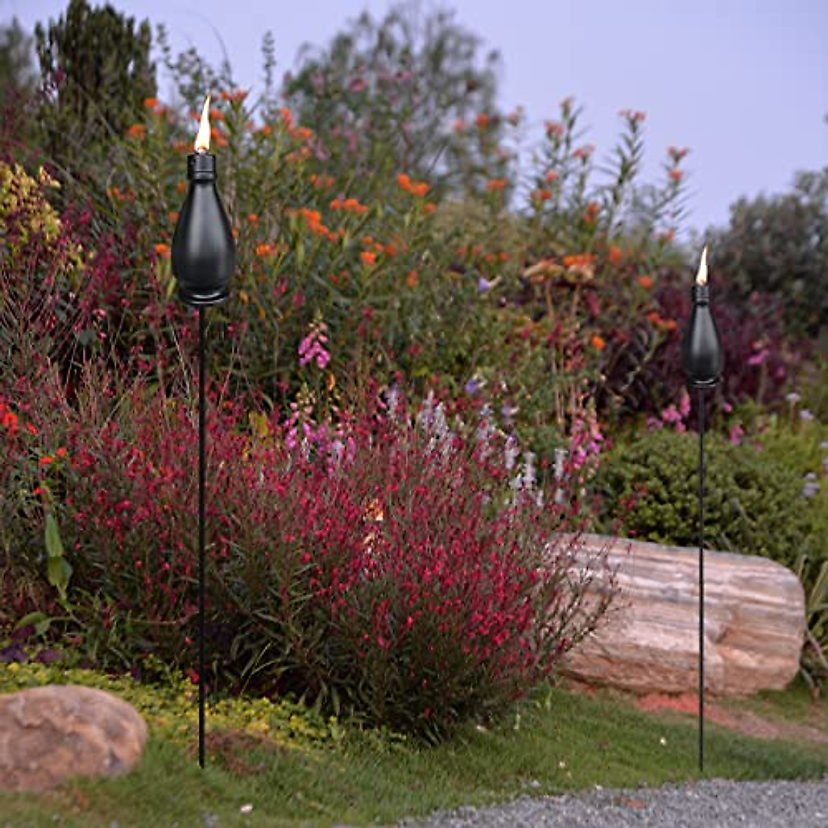 tewei 6 Pack Outdoor Citronella Torches, 59 inch Metal Garden Torches for Outside, Easy to Refill Citronella Outdoor Black Flickering Flame Torch Light for Backyard Outside Patio Lighting Party