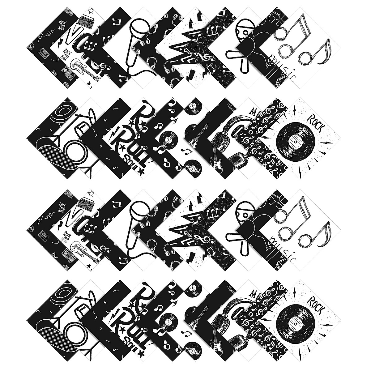 Soimoi Precut 10-inch Rock Music Prints Cotton Fabric Bundle Quilting Squares Charm Pack DIY Patchwork Sewing Craft- White & Black