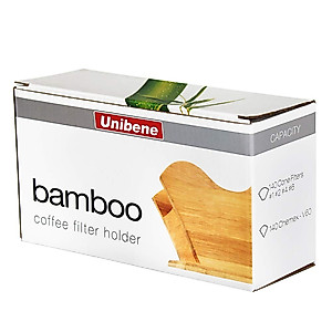 Unibene Bamboo Coffee Filter Holder, Renewable Stand Container Dispenser Rack Shelf for Square Cone-shaped and Flat-bottomed Pour Over Paper Filters