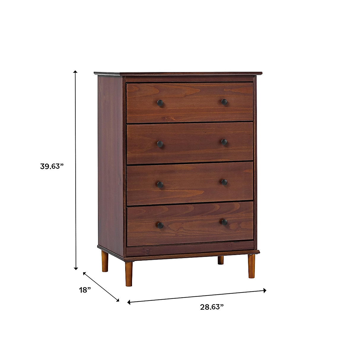Walker Edison Modern Tall 4-Drawer Solid Wood Dresser Bedroom Storage Drawer Organizer Closet Hallway, 40 Inch, Walnut