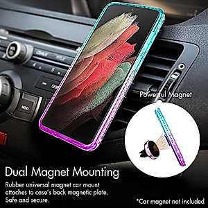 Silverback for Samsung Galaxy S22 Ultra Case, Moving Liquid Holographic Sparkle Glitter Case with Kickstand, Girls Women Bling Diamond Ring Slim Protective Case for Galaxy S22 Ultra 5G, Purple