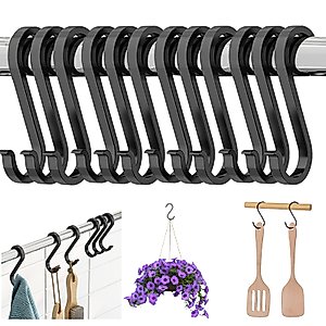 15Pcs S Shaped Hooks Matte Finish S Hooks Aluminum Heavy Duty S Hooks for Hanging Plants Coffee Cups Pots and Pans Clothes in Kitchen Bathroom Workshop Garden, Matte Black