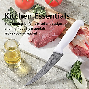 Boning Knife, Little Cook 6-inch Fillet knife, Stainless Steel Blade deboning Knife, Great for Meat Cutting, Fish, Poultry, Chicken (Dishwasher Safe, White)