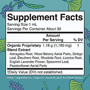 MaryRuth Organics Kids Brain Supplements for Memory and Focus, USDA Organic Drops with Ginkgo Biloba, Rhodiola Root & Licorice Root, Focus & Attention, Calm, Vegan, Non-GMO, Gluten Free, 30 Servings