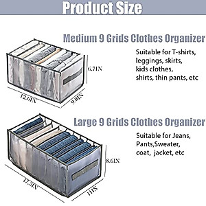 Duyoku Clothes Organizer - Dresser Drawer Organizers 2PCS, Drawer Organizer Clothes, 9 Grids Closet Storage, Washable, for Jeans, Pants, Sweater(GREY)
